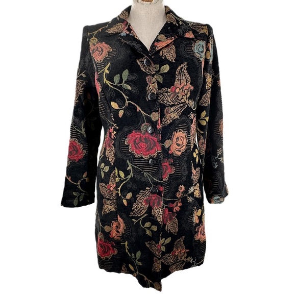Vintage | Jackets & Coats | Portrait Coat L Black Floral Embroidered ...